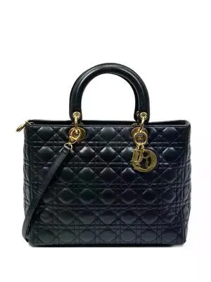Dior Large Lady Zip Quilted Shoulder Bag - Black