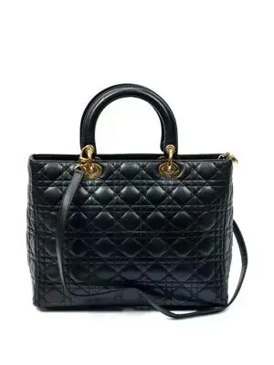 Dior Large Lady Zip Quilted Shoulder Bag - Black