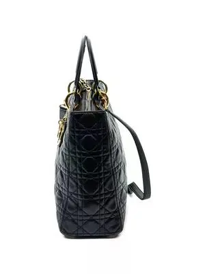Dior Large Lady Zip Quilted Shoulder Bag - Black