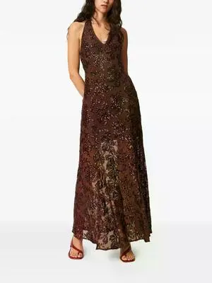 TWINSET Long Tulle Halterneck Sequin Dress