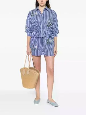 Maje Striped Embroidered Cotton Shorts