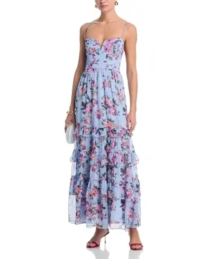 Aqua Mixed Floral Tier Maxi Dress