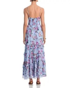 Aqua Mixed Floral Tier Maxi Dress