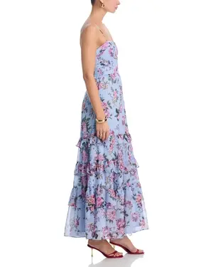 Aqua Mixed Floral Tier Maxi Dress