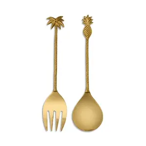 BLUE PHEASANT Polished Gold Tone Palm Tree/pineapple 2 Piece Serving Set - No Color