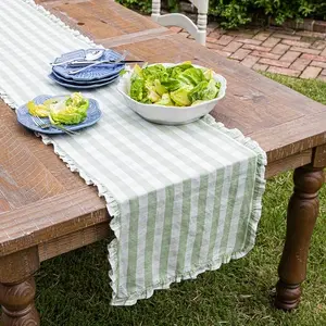 JULISKA Gingham Ruffle Table Runner, 18 X 90 - Green