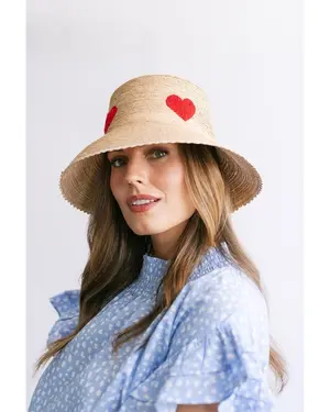 SUNSHINE TIENDA Heart Palm Straw Bucket Hat