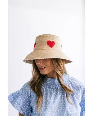 SUNSHINE TIENDA Heart Palm Straw Bucket Hat