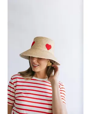 SUNSHINE TIENDA Heart Palm Straw Bucket Hat
