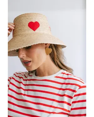 SUNSHINE TIENDA Heart Palm Straw Bucket Hat