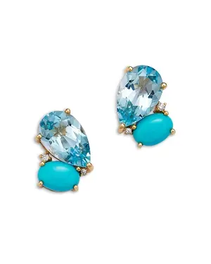 Bloomingdale'S Topaz, Turquoise & Diamond Stud Earrings - Blue/gold