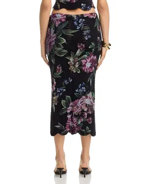 Aqua Floral Sweater Knit Midi Skirt