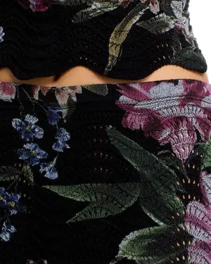 Aqua Floral Sweater Knit Midi Skirt