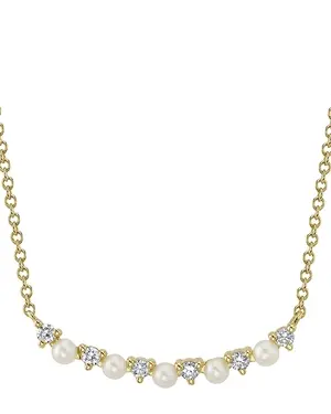 MOON & MEADOW 14k Yellow Gold Diamond & Cultured Pearl Necklace, 18