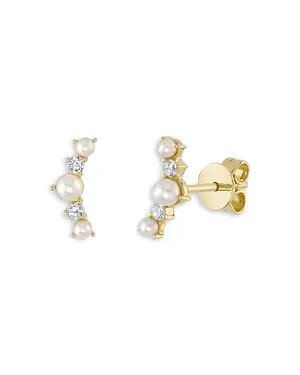 MOON & MEADOW 14k Yellow Diamond And Cultured Pearl Stud Earrings - Gold