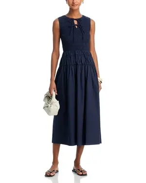 Moon River Shirred Waist Midi Dress