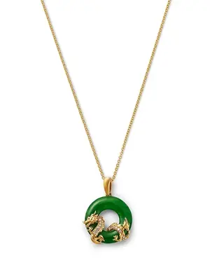 Bloomingdale'S Dyed Jade And Diamond Dragon Pendant Necklace - Gold