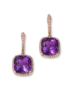 Bloomingdale'S Amethyst And Diamond Dangle Hoop Earrings - Amethyst/rose Gold