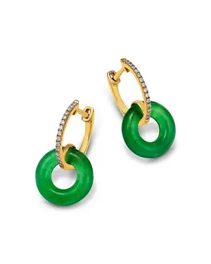 Bloomingdale'S Dyed Jade & Diamond Doorknocker Drop Earrings - Green/gold