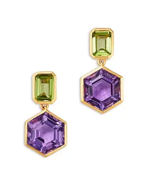 Bloomingdale'S Amethyst And Peridot Drop Earrings In 14k Yellow Gold - Green/purple