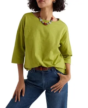 SEASALT CORNWALL Tremayne Quay 3/4 Sleeve Striped T-shirt - Avocado