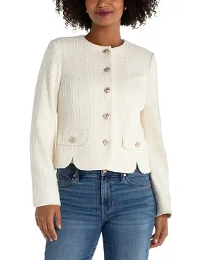 LIVERPOOL Collarless Boucle Jacket - Cream Boucle