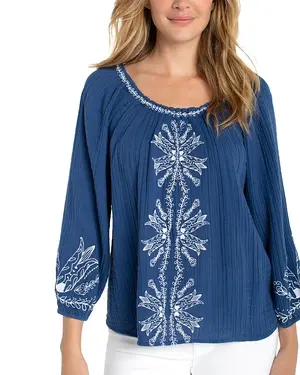 LIVERPOOL Embroidered Top - Liberty Blue