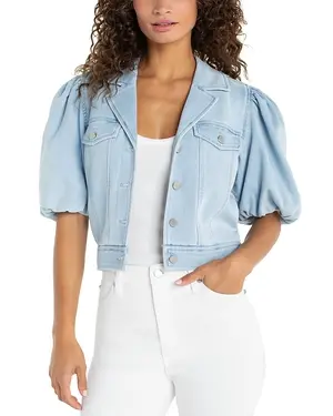 LIVERPOOL Puff Sleeve Cropped Trucker Jacket - Marine Sea