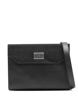 Emporio Armani Logo-plaque Leather Messenger Bag - Black
