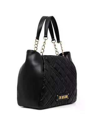Moschino Quilted Tote Bag With Chain Detail - Black