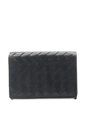 Bottega Veneta 2010s Intrecciato Trifold Leather Wallet - Black