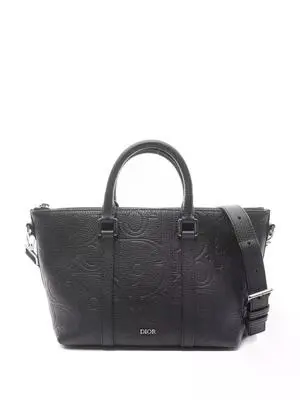 Dior 2010s Weekender 25 Embossed Leather Handbag - Black