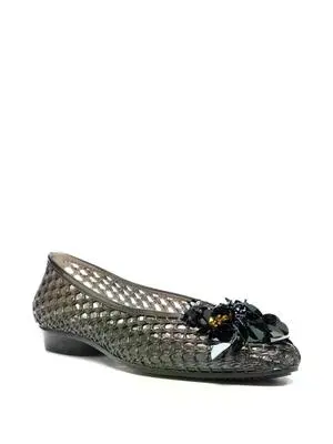HEAVENLY JELLY Flower Embellishment Woven Ballet Flats