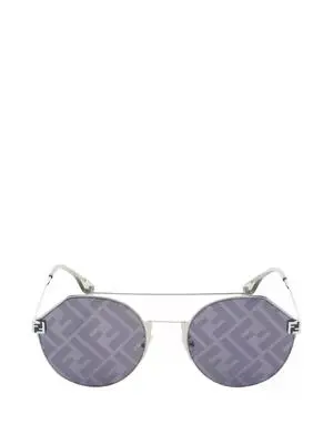 Fendi Ff-pattern Round Sunglasses - Silver