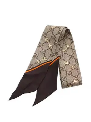 Gucci 2010s Horsebit Print Silk Scarf - Neutrals