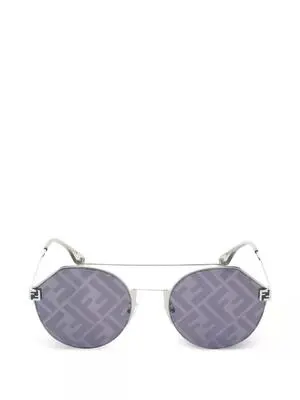 Fendi Ff-pattern Round Sunglasses - Silver