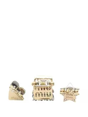 Miu Miu Heart And Star Hair Clips Set Of Three - Gold