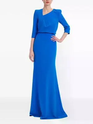 Badgley Mischka Draped Elbow-sleeve Gown - Blue
