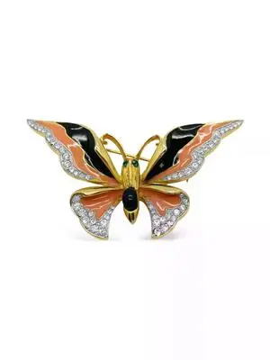 JENNIFER GIBSON JEWELLERY 1960s Butterfly Enamel Brooch - Gold