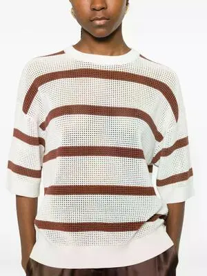 Brunello Cucinelli Striped Perforated Sweater