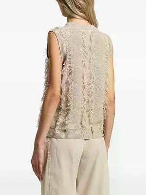 Peserico Sequined Fringed Knit Top - Neutrals