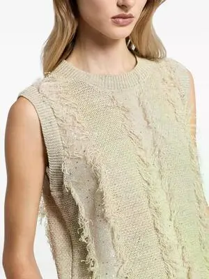 Peserico Sequined Fringed Knit Top - Neutrals