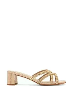 NICOLI Embellished Reptile Effect Strap Sandals - Neutrals