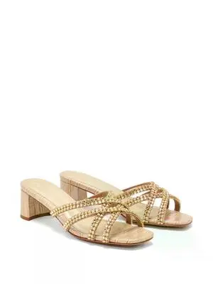 NICOLI Embellished Reptile Effect Strap Sandals - Neutrals