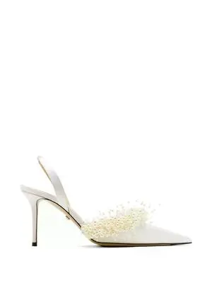 Mach & Mach Pearl-embellished Slingback Pumps - White