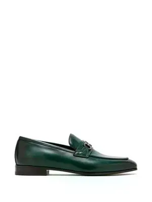 FERRAGAMO Crocodile Effect Hardware Loafers - Green