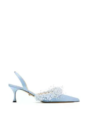 Mach & Mach Pearl Embellished Slingback Pumps - Blue