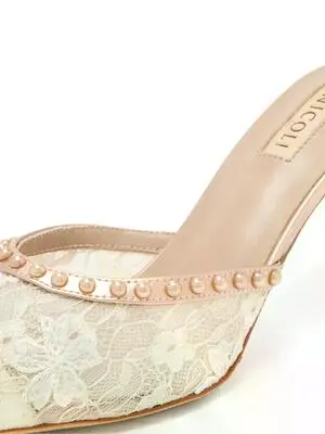 NICOLI Lace Mules With Pearl Embellishments