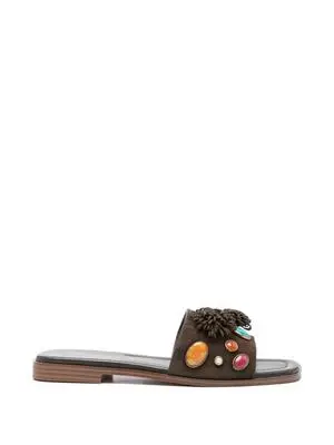 TWINSET Embellished Pompom Sandals - Brown