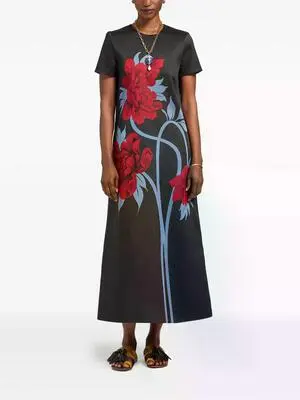 La DoubleJ Peonies Jacquard Swing Dress - Black